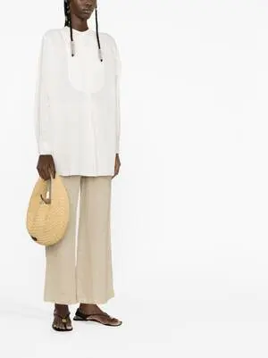 Aspesi Collarless Linen Bib Shirt - Neutrals