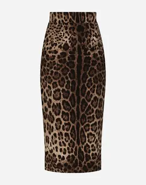 Dolce & Gabbana Leopard-print Double Crepe Calf-length Skirt Animal Print