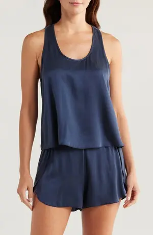 Lunya Racerback Washable Silk Short Pajamas Deep Blue