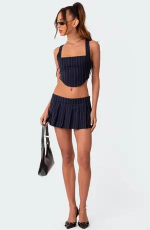 EDIKTED Pinstripe Pleated Miniskirt