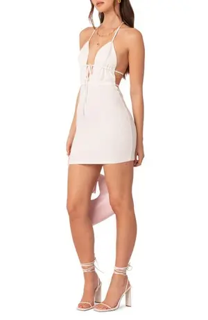 EDIKTED Audree Plunge Halter Mini Dress