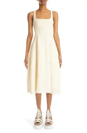 Chloé Vertical Dart Linen Midi Dress