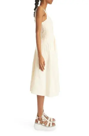Chloé Vertical Dart Linen Midi Dress