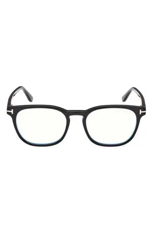 TOM FORD 53mm Square Blue Light Blocking Eyeglasses - Shiny Black