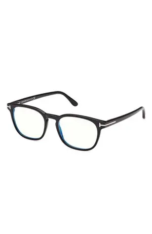 TOM FORD 53mm Square Blue Light Blocking Eyeglasses - Shiny Black