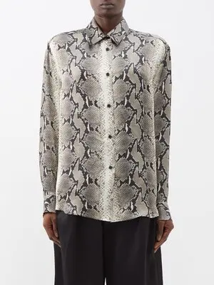 Khaite Khaite - Argo Python-print Shirt - Womens - Natural - Beige
