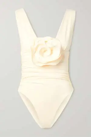 Magda Butrym Magda Butrym Appliquéd Ruched Swimsuit Cream