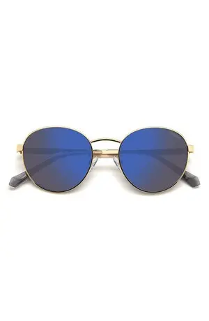 POLAROID Polaroid 52mm Polarized Round Frame Sunglasses Gold/ Blue Mirror Polar
