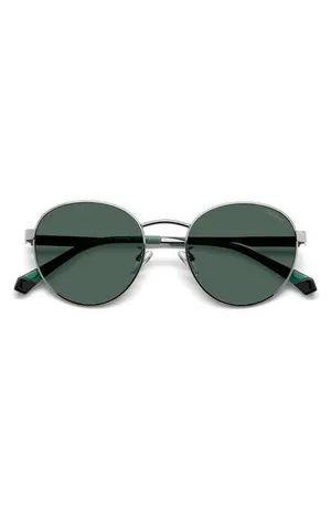 POLAROID 52mm Polarized Round Frame Sunglasses - Ruthenium/ Green Polarized