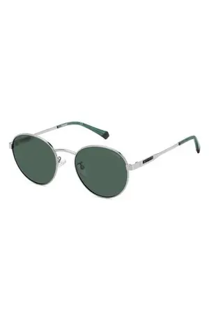 POLAROID 52mm Polarized Round Frame Sunglasses - Ruthenium/ Green Polarized