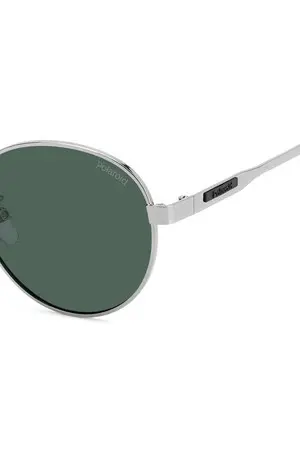 POLAROID 52mm Polarized Round Frame Sunglasses - Ruthenium/ Green Polarized