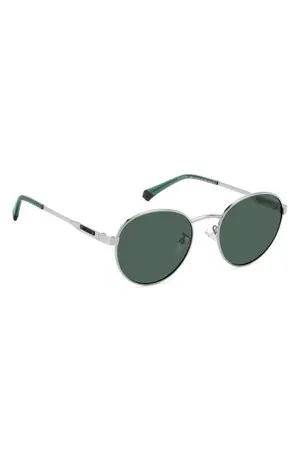 POLAROID 52mm Polarized Round Frame Sunglasses - Ruthenium/ Green Polarized
