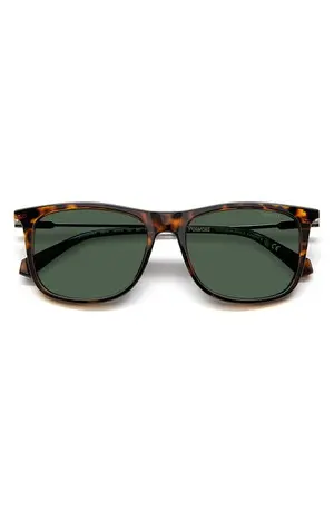 POLAROID 55mm Polarized Rectangular Sunglasses - Havana/green Polarized