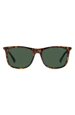 POLAROID 55mm Polarized Rectangular Sunglasses - Havana/green Polarized