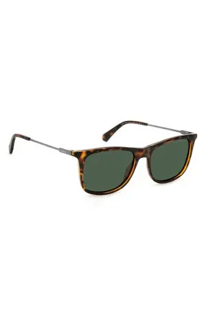 POLAROID 55mm Polarized Rectangular Sunglasses - Havana/green Polarized
