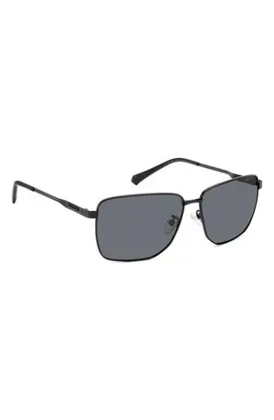 POLAROID 62mm Polarized Oversize Square Sunglasses - Black/gray Polar