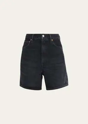 AGOLDE Stella High Rise Denim Shorts - Bat Washed Bla