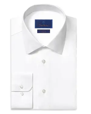 David Donahue Trim Fit Twill Non Iron Dress Shirt - White/white