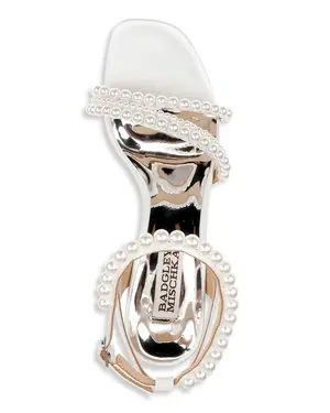 Badgley Mischka Feisty Ankle Strap High Heel Sandals - White Satin