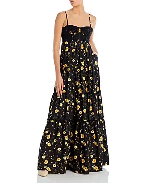 Aqua Kristopher Brock Floral Print Bustier Maxi Dress 100% Exclusive In  Black/Yellow - 75% Off | Editorialist
