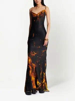 Balmain Fire-print Maxi Dress