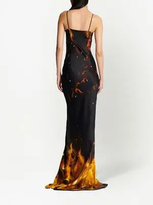 Balmain Fire-print Maxi Dress