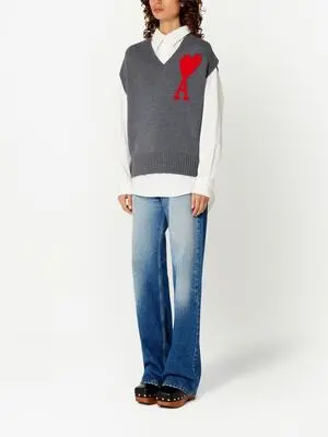 Ami Logo-intarsia Knit Vest
