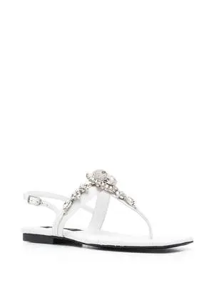 Philipp Plein Crystal Skull Flat Sandals - White
