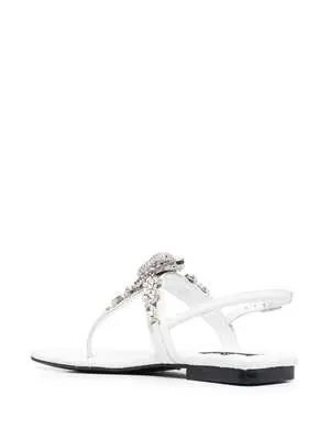 Philipp Plein Crystal Skull Flat Sandals - White