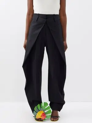 Loewe Loewe - Layered Wool Wide-leg Trousers - Womens - Black - Black