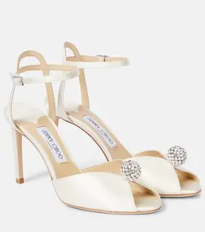 JIMMY CHOO Sacora 85 Embellished Satin Sandals - White