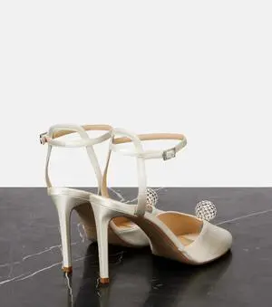 JIMMY CHOO Sacora 85 Embellished Satin Sandals - White