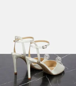 JIMMY CHOO Sacora 85 Embellished Satin Sandals - White