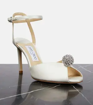 JIMMY CHOO Sacora 85 Embellished Satin Sandals - White