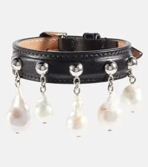Alaïa Mother-of-pearl Leather Bracelet - Black