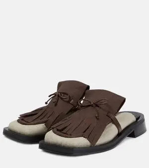 GIA BORGHINI Chocolate Linen Square Toe Mules - Black