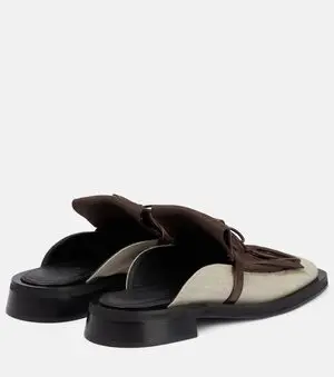 GIA BORGHINI Chocolate Linen Square Toe Mules - Black