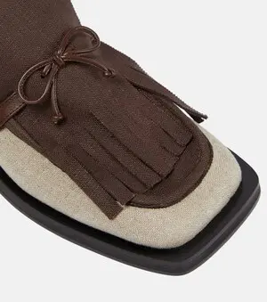 GIA BORGHINI Chocolate Linen Square Toe Mules - Black