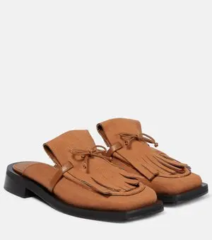 GIA BORGHINI Chocolate Linen Square Toe Mules - Neutrals