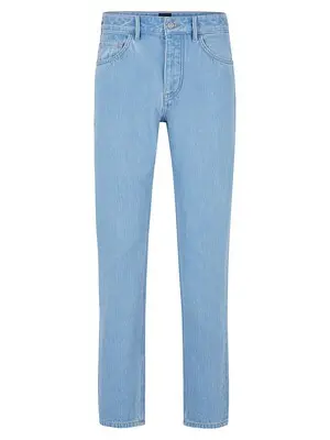BOSS Men's Tapered Fit Jeans In Pure Cotton Denim - Light Blue  - Light Blue