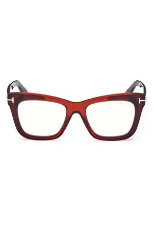 TOM FORD 52mm Square Blue Light Blocking Eyeglasses - Shiny Light Brown