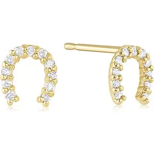 SET & STONES Alpine Diamond Horseshoe Stud Earrings - Yellow Gold