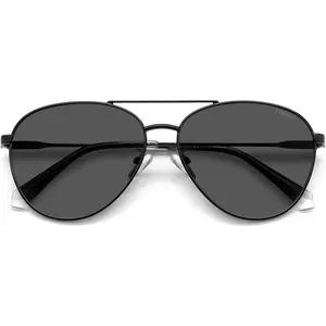 POLAROID 60mm Polarized Aviator Sunglasses - Black/gray Polar