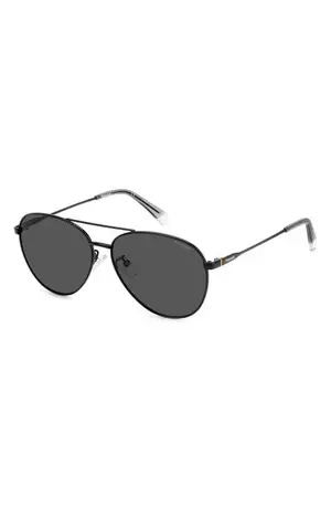 POLAROID 60mm Polarized Aviator Sunglasses - Black/gray Polar