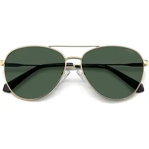 POLAROID Polaroid 60mm Polarized Aviator Sunglasses Gold Green/green Polarized