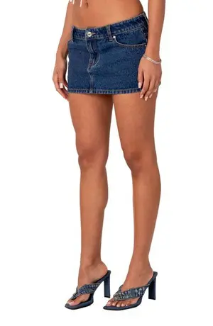 EDIKTED Spencer Low Rise Denim Mini Skirt - Blue