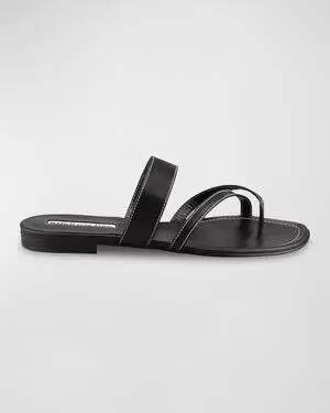 Manolo Blahnik Susa Leather Flat Sandals - Black