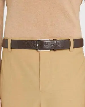 Santoni Grained Leather Belt With Rectangular Buckle - Brown