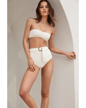 JETS Isla Rib High-waist Bikini Bottom - Cream