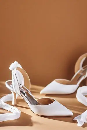 Badgley Mischka Satin Bow Stiletto Heels - White